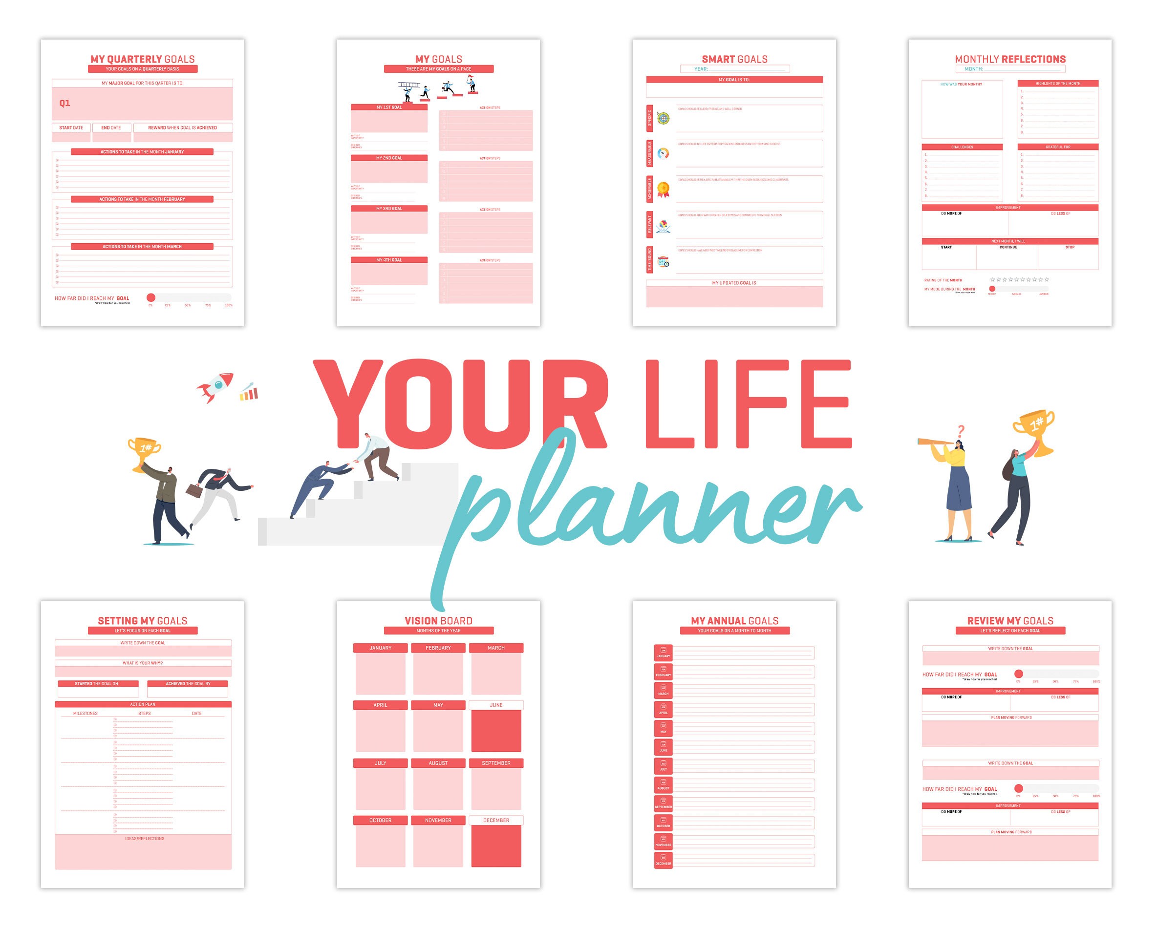 Goal Planner Bundle and Vision Board Printables, Goals Tracker, SMART ...
