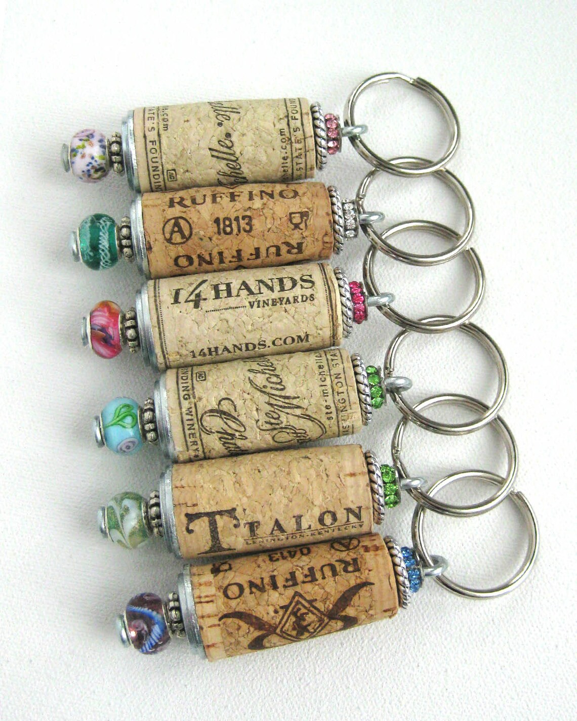 Wine Cork Keychains (set of 10), Beaded Cork Keychains, Cork Keyring ...