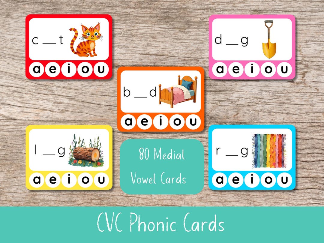 80 Medial Vowel Sound Cards – Printable Phonics Activity – CVC Word ...