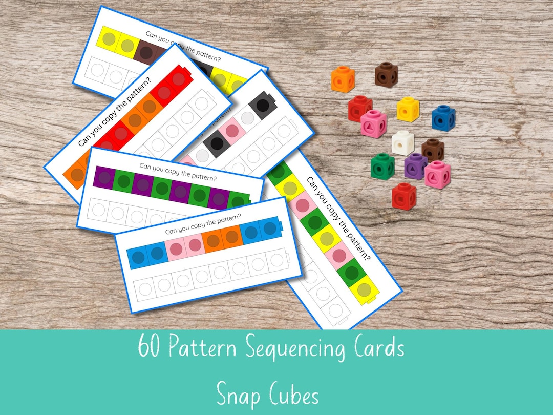 Snap Cube Pattern Cards Printable, 60 Pattern Sequencing Cards ...