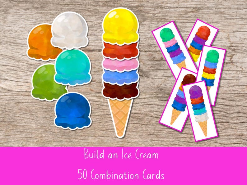 Build an Ice Cream, Watercolour Colour Matching Game, 50 Combination ...