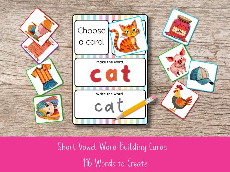 CVC Word Builders: 116 Phonics Picture Cards With Base Mat (PDF ...