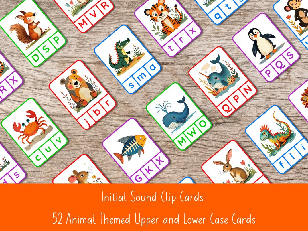 Animal Initial Sound Phonics Clip Cards – A4, US Letter – Upper & Lower ...
