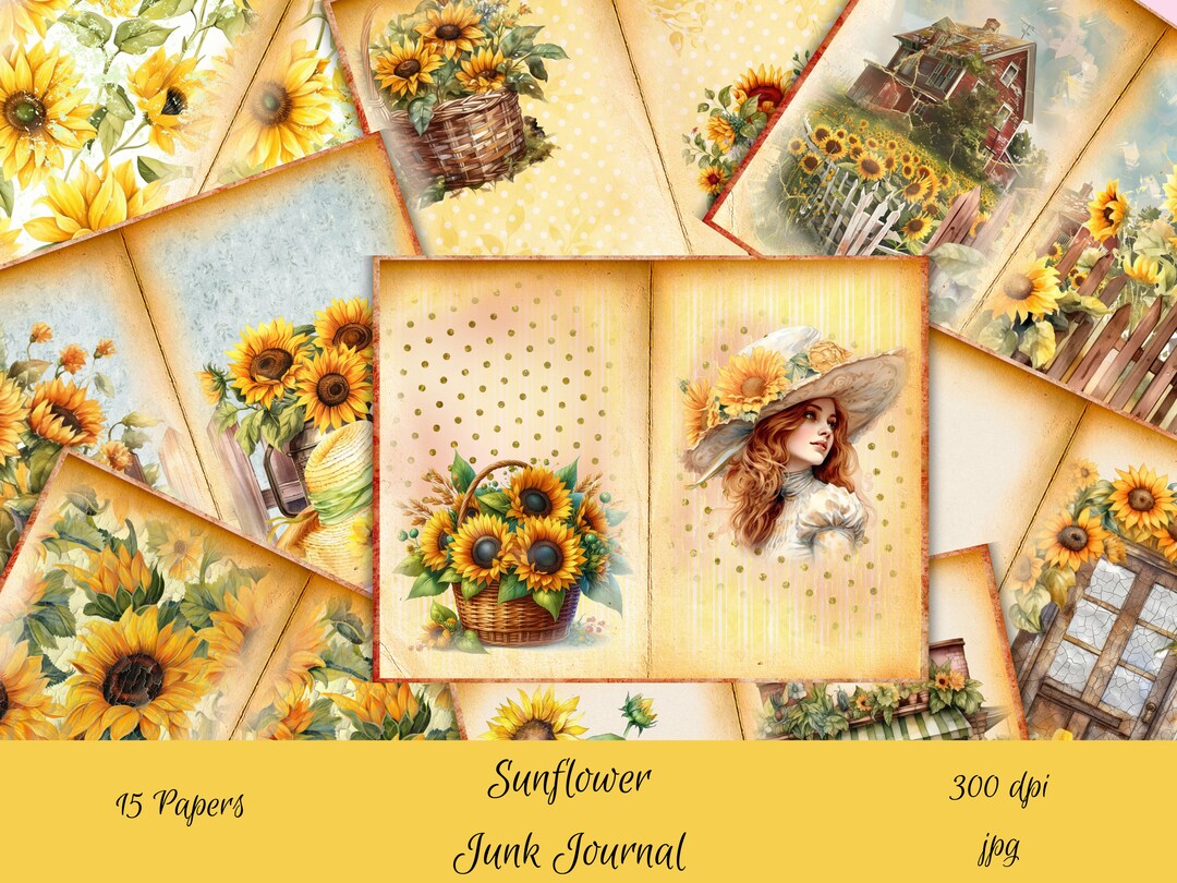 Sunflower Junk Journal Papers, Sunflowers Printable Pages, Junk Journal ...