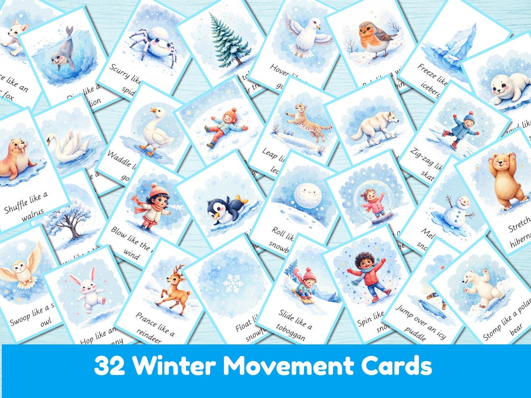 Winter Action Cards for Kids, Arctic Animals, Gross Motor Skills (PDF ...
