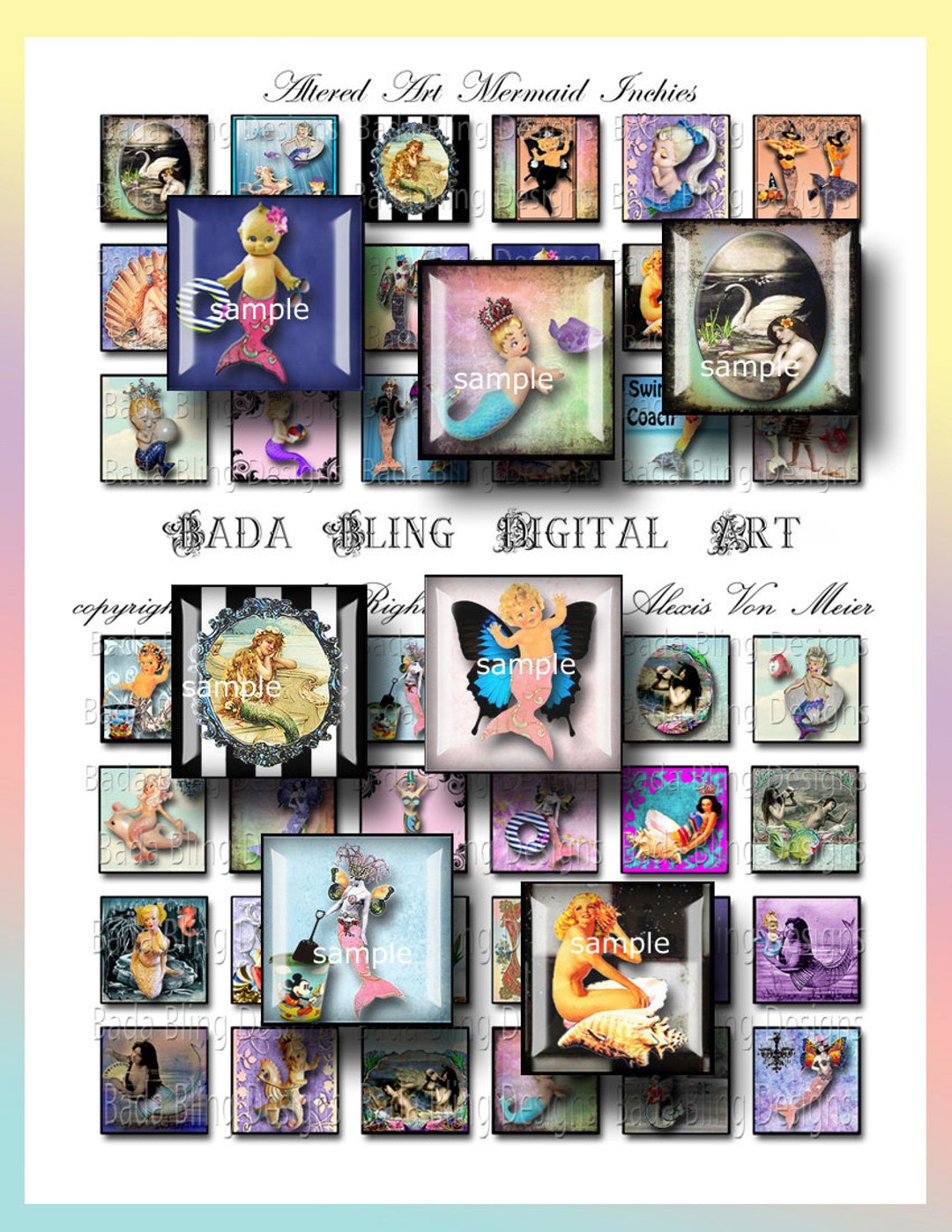 Altered Art Mermaids, Mermaid Collage Sheets, Inchies, INSTANT Digital ...