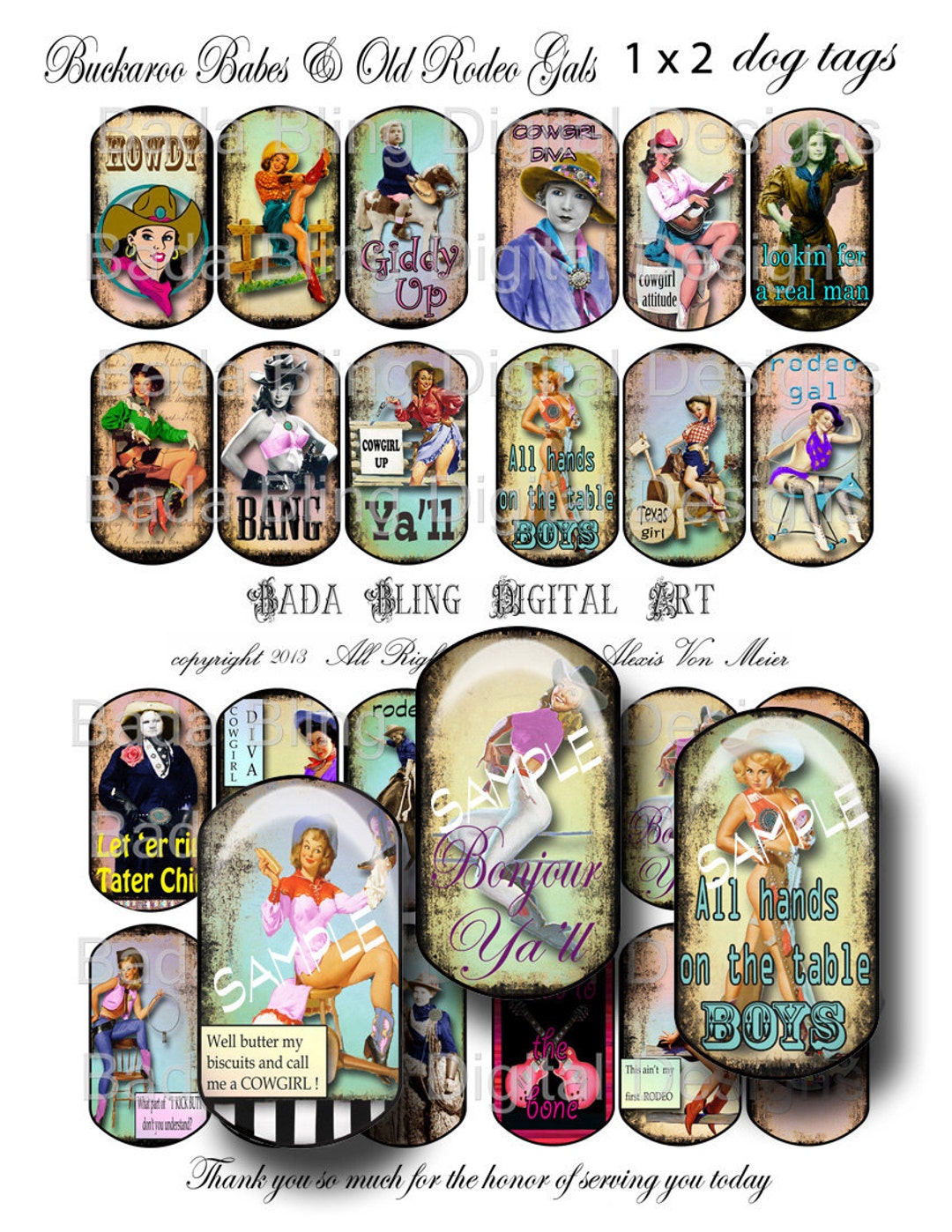 Buckaroo Babes & Rodeo Gals... 1 X 2 Dog Tags, INSTANT Digital Download ...