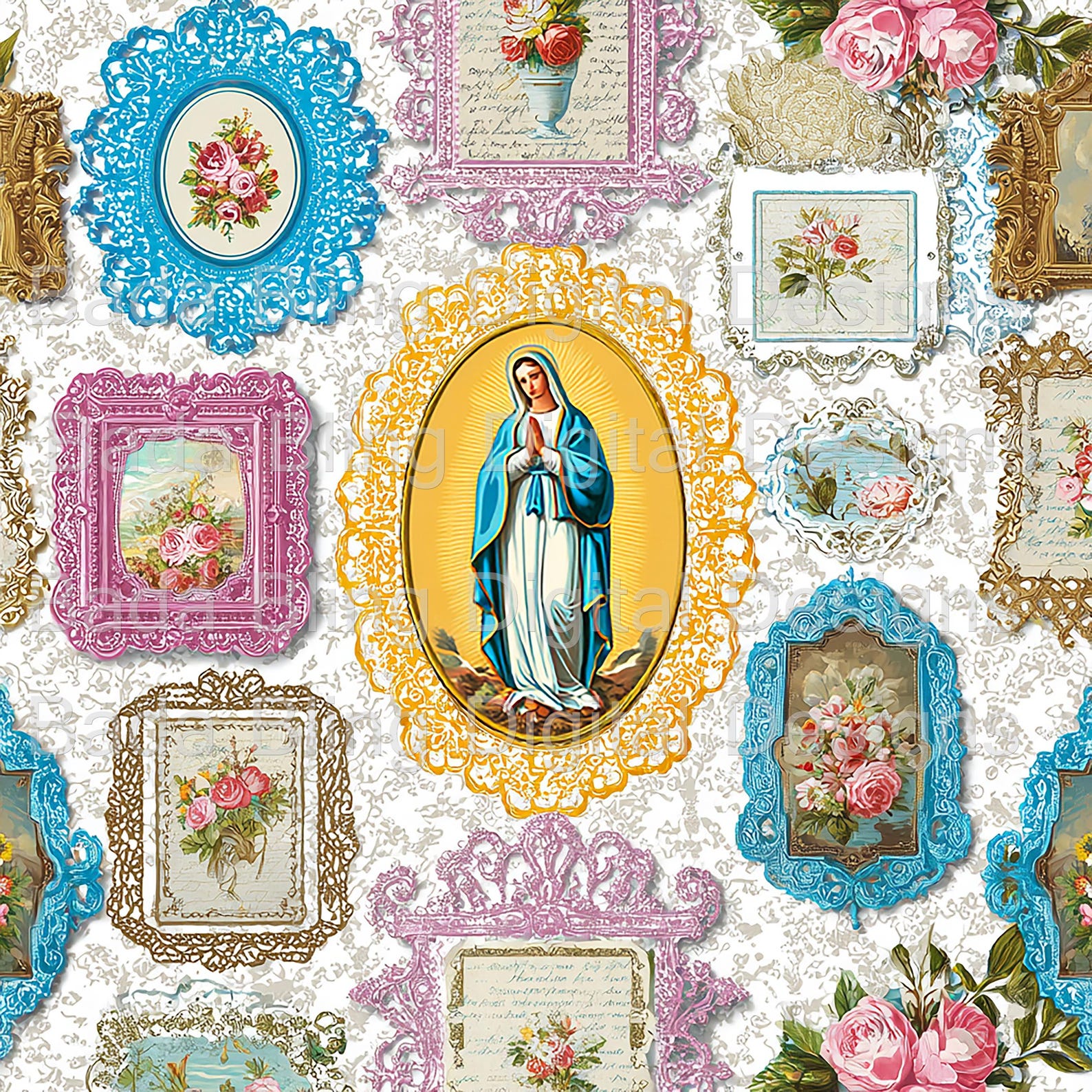 5 12 X 12 Holy Mother Mary Collage Papers Instant Download 5 JPEG Files ...