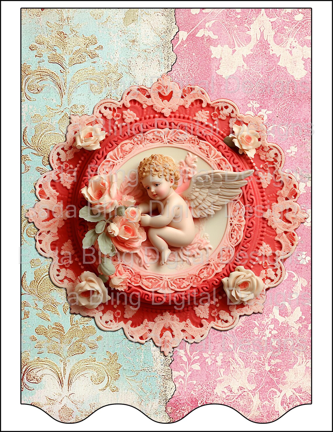 Retro Valentine Cupid Banner 5 Original Art Images Instant Downloads ...