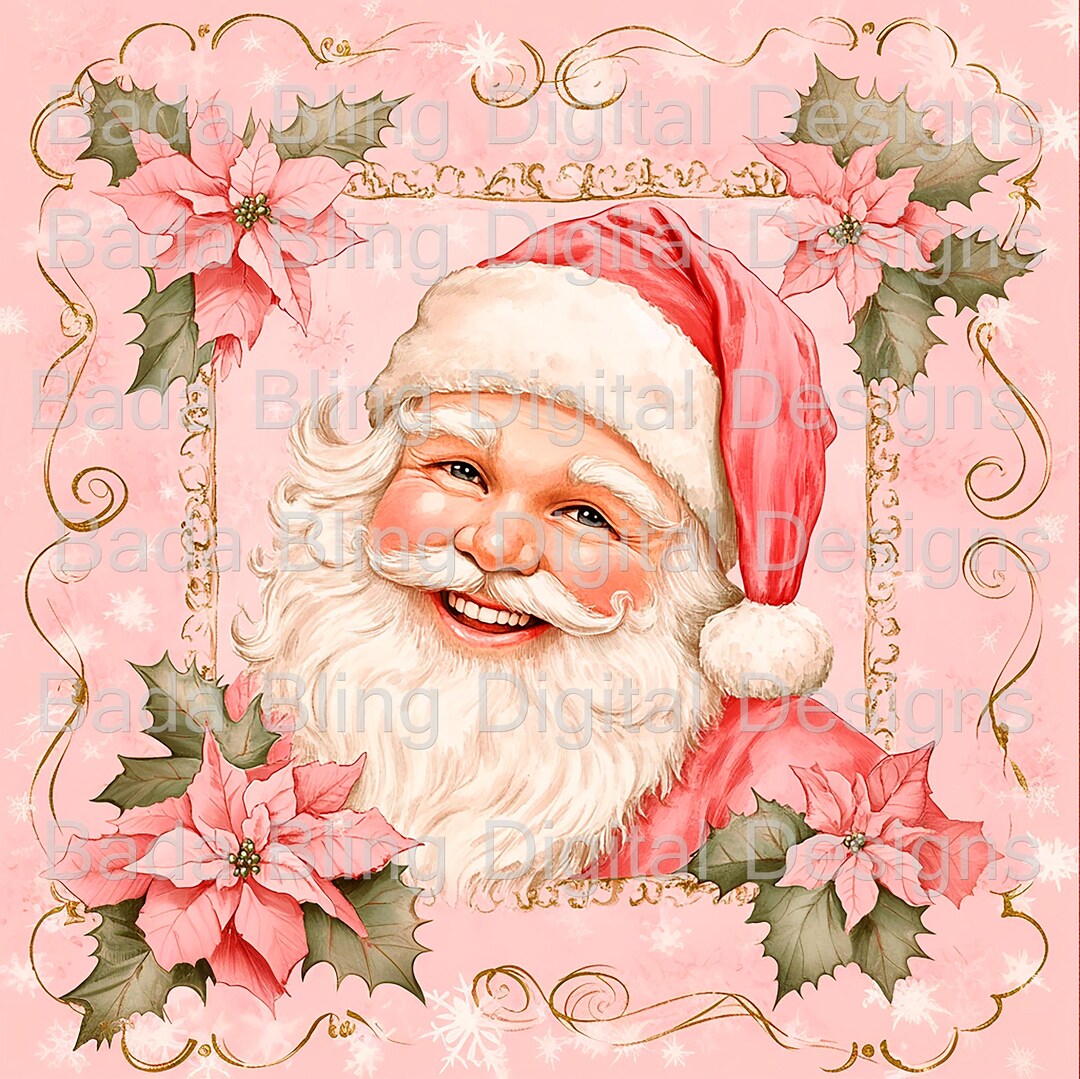 12.5 Inch Pink Santa 1, Santa in Pink, Large Image Transfers, Pink ...