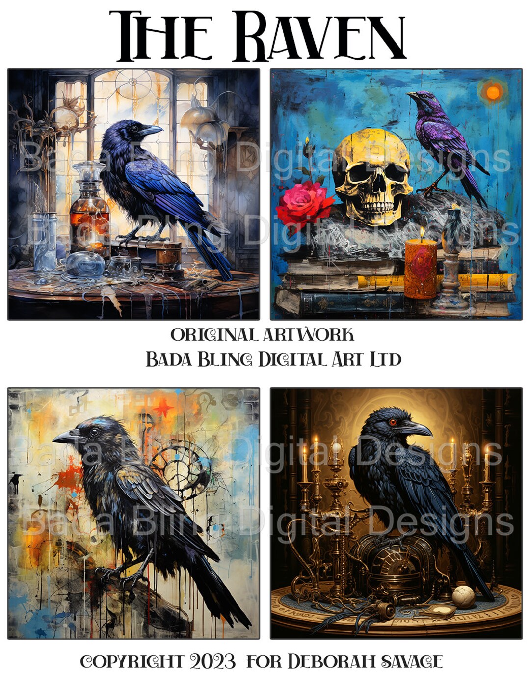 The Raven, Original Art INSTANT DOWNLOAD, 2 Digital Collage Sheets ...