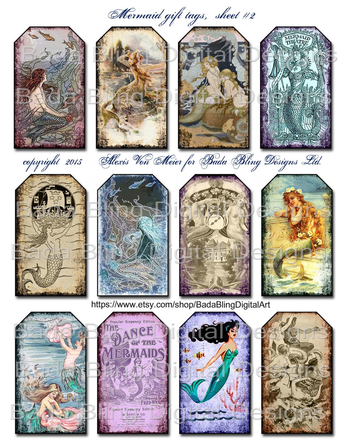 Mermaid Gift Tags Sheet 2... Mermaid Digital Collage Sheets - Etsy