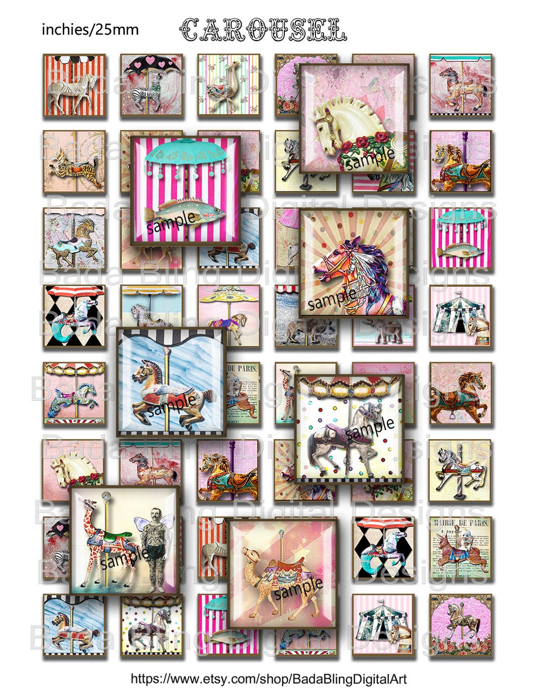 Life is A Carousel, 25mm/1 Inch Carousel Horses and Animals Designed ...