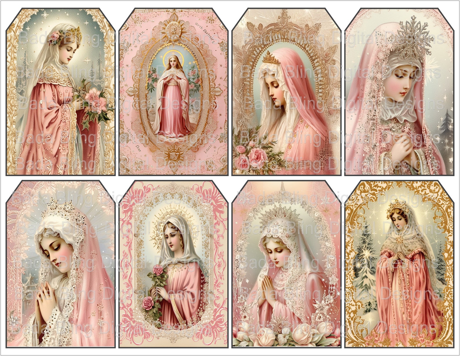 The Blessed Mother in Pink at Christmas Gift Tags, Instant Downloads ...