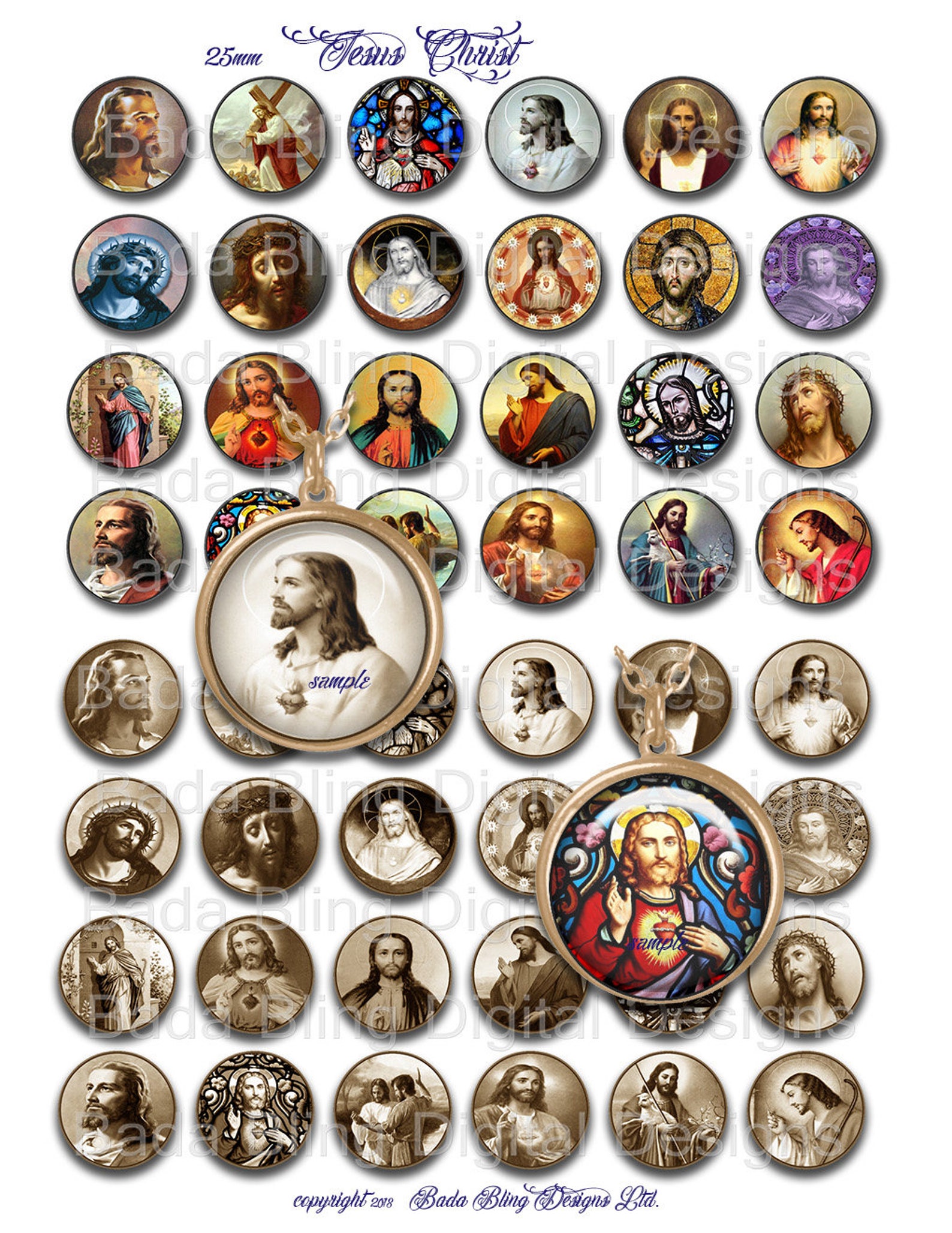25mm Circles Jesus Christ Religious Collage Sheetscatholic - Etsy