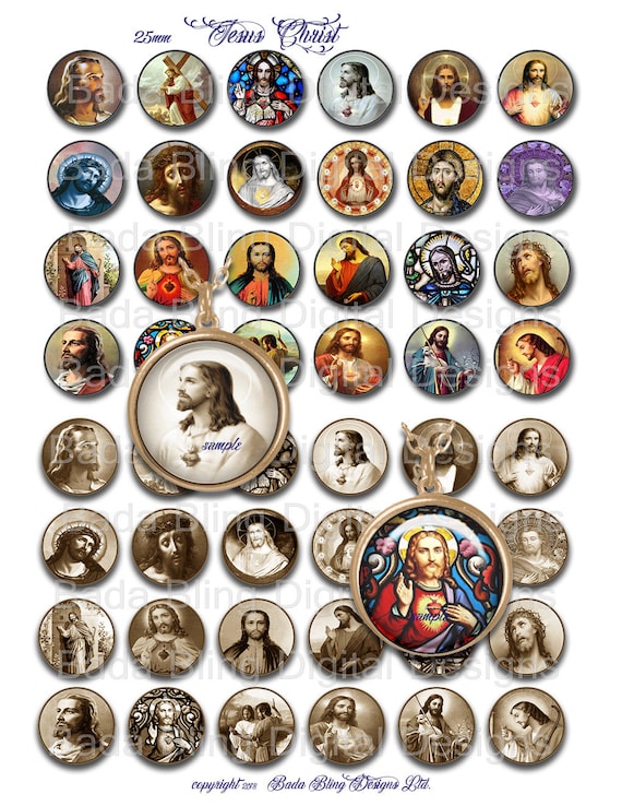 25mm circles Jesus Christ religious collage sheetscatholic | Etsy