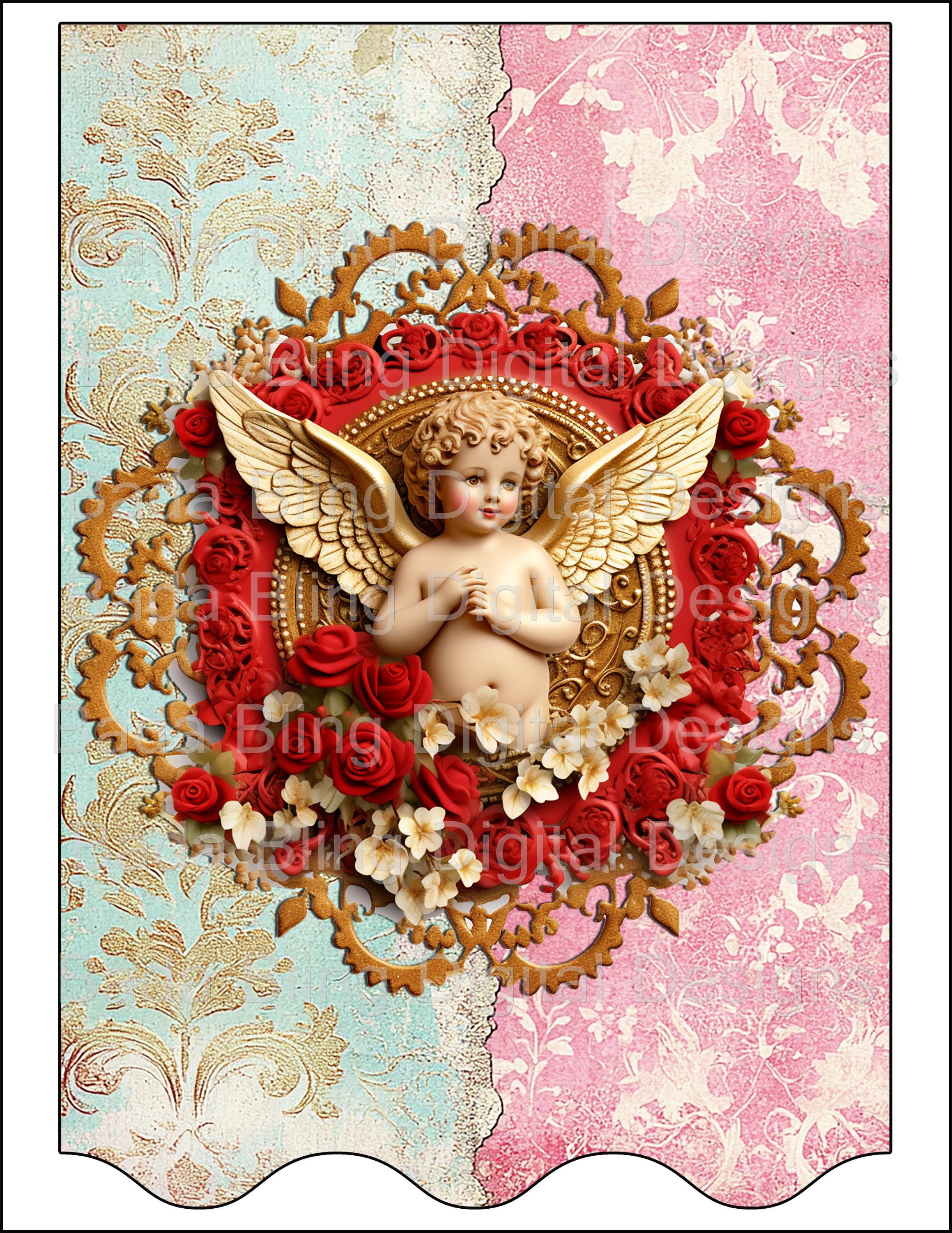 Retro Valentine Cupid Banner 5 Original Art Images Instant Downloads ...