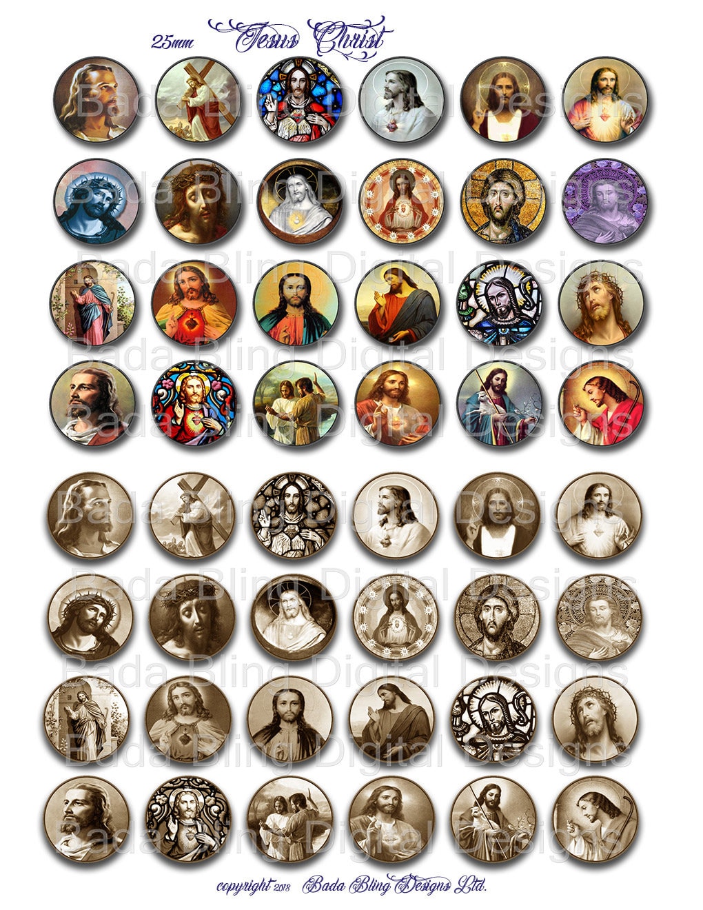 25mm circles Jesus Christ religious collage sheetscatholic | Etsy
