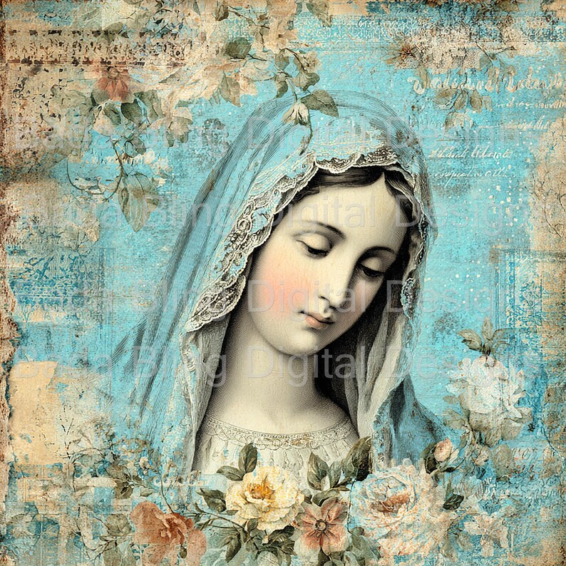 5 12 X 12 Holy Mother Mary Collage Papers Instant Download 5 JPEG Files ...