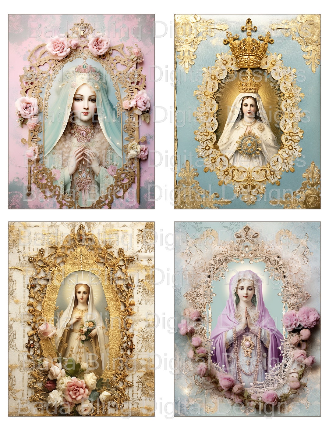 Original Art Holy Cards Sheet 3, INSTANT DOWNLOAD, Religious Collage ...