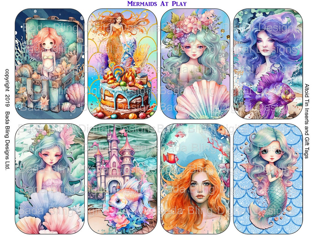 Mermaid Atoid Tin Inserts. Mermaid Collage Sheets, INSTANT Download at ...