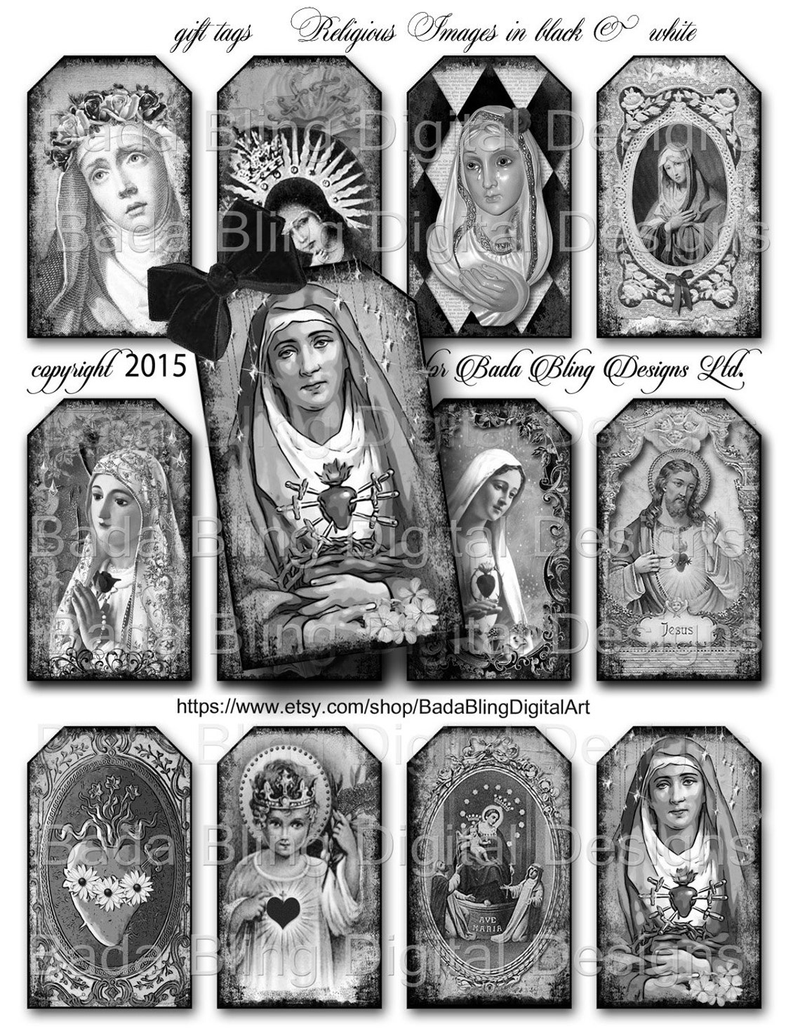Printable Gift Tags... Religious Images in Black & White - Etsy