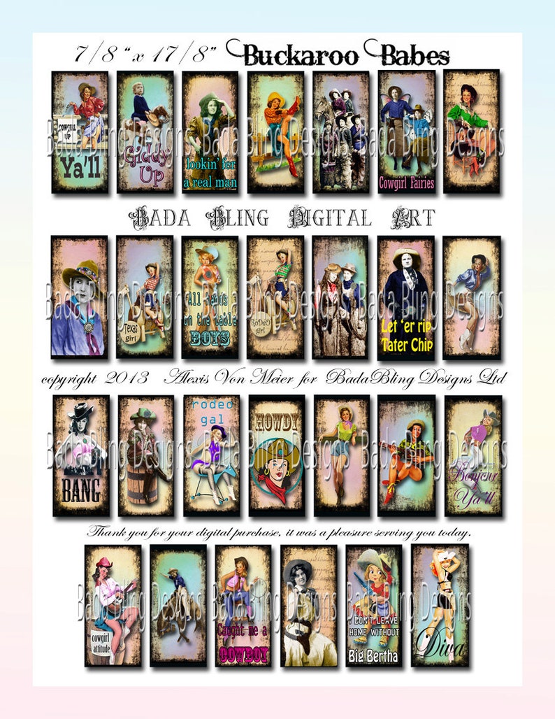 7/8" X 1 7/8" Buckaroo Babes, Cowgirl Collage Sheets, Cowgirls, Rodeo ...