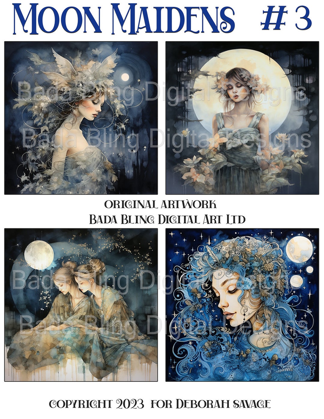 The Moon Maidens #3, Celestial Digital Collage Sheets, INSTANT ...