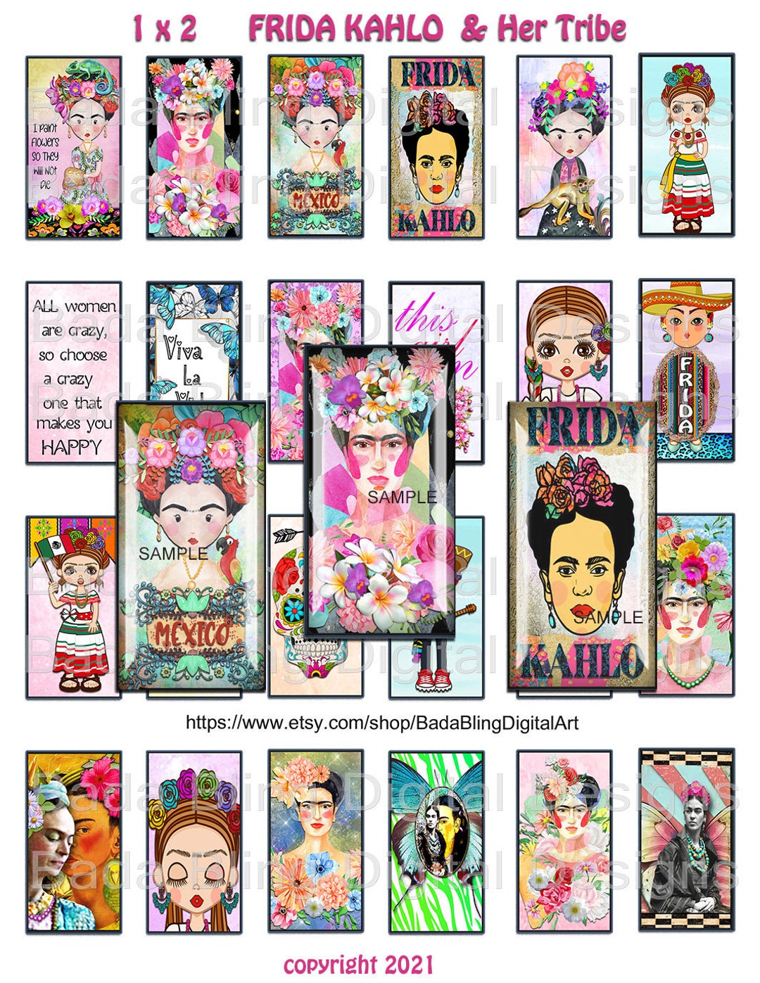 1 X 2 Frida Kahlo and Her Tribe, Digital Collage Sheets, INSTANT ...