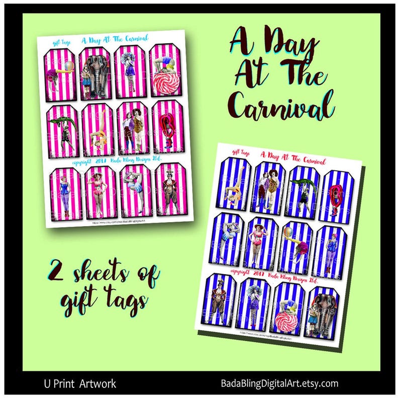 Welcome to the Carnival Gift Tags 2 Printable Collage | Etsy