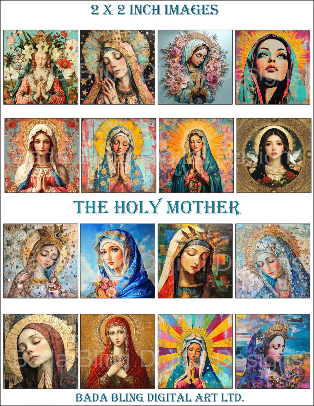 The Holy Mother 2 X 2 Inch Original Art Religious Mages INSTANT Digital ...