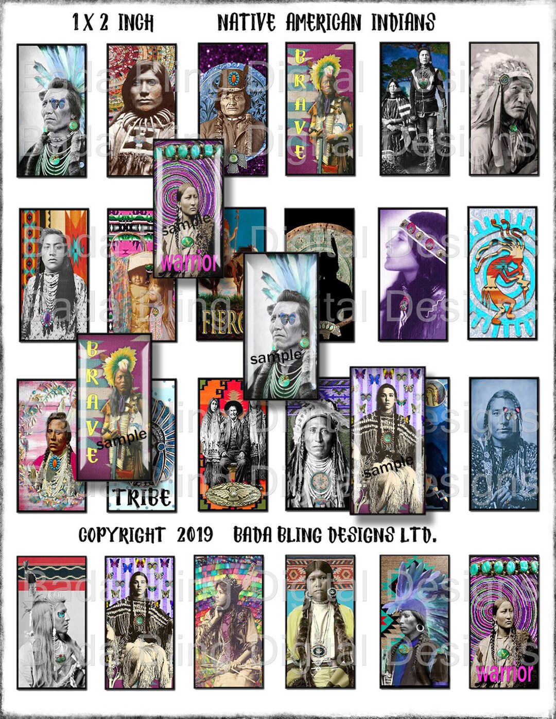 Native American Indians, 1 X 2 and 23mm X 48mm, Original Art,2 Digital ...