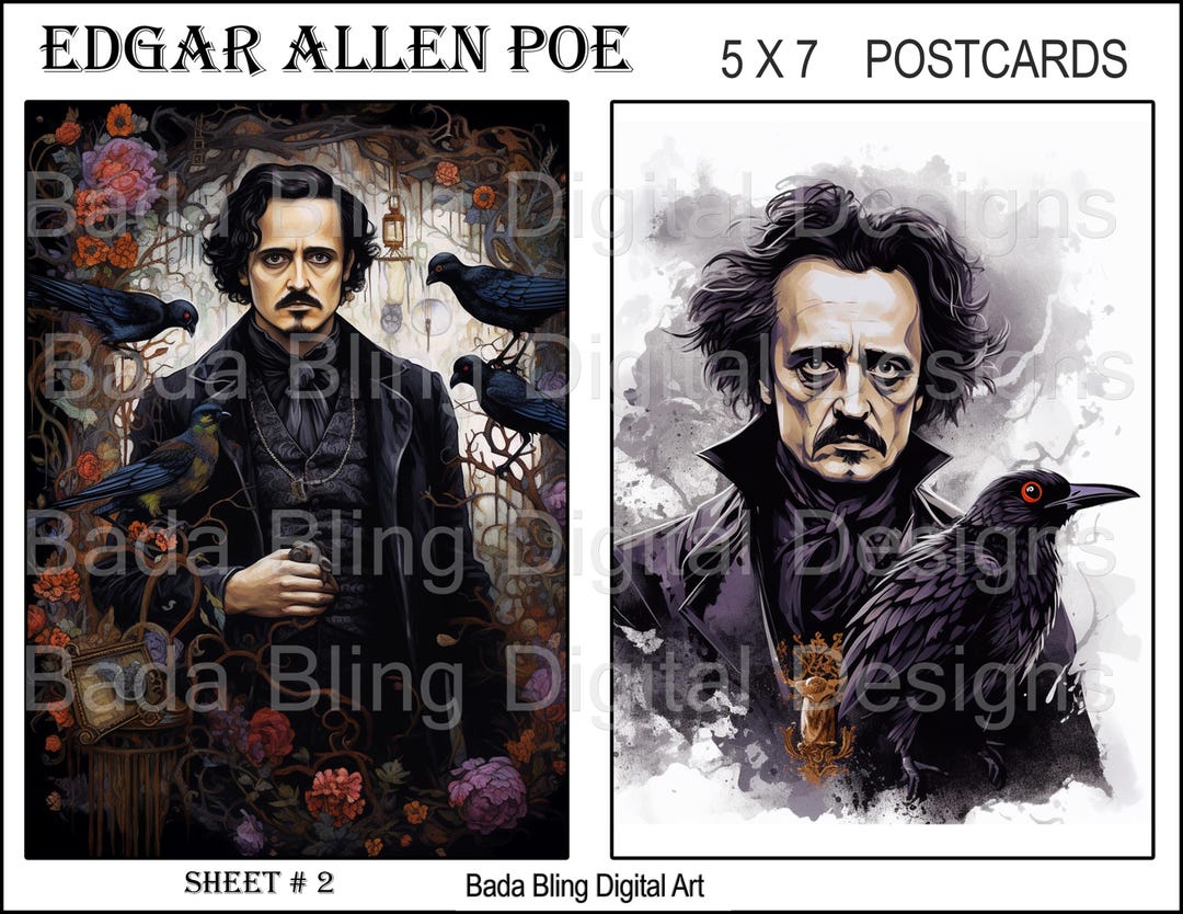 Edgar Allen Poe Postcards #2 of 3 Original Art Printable Postcards ...