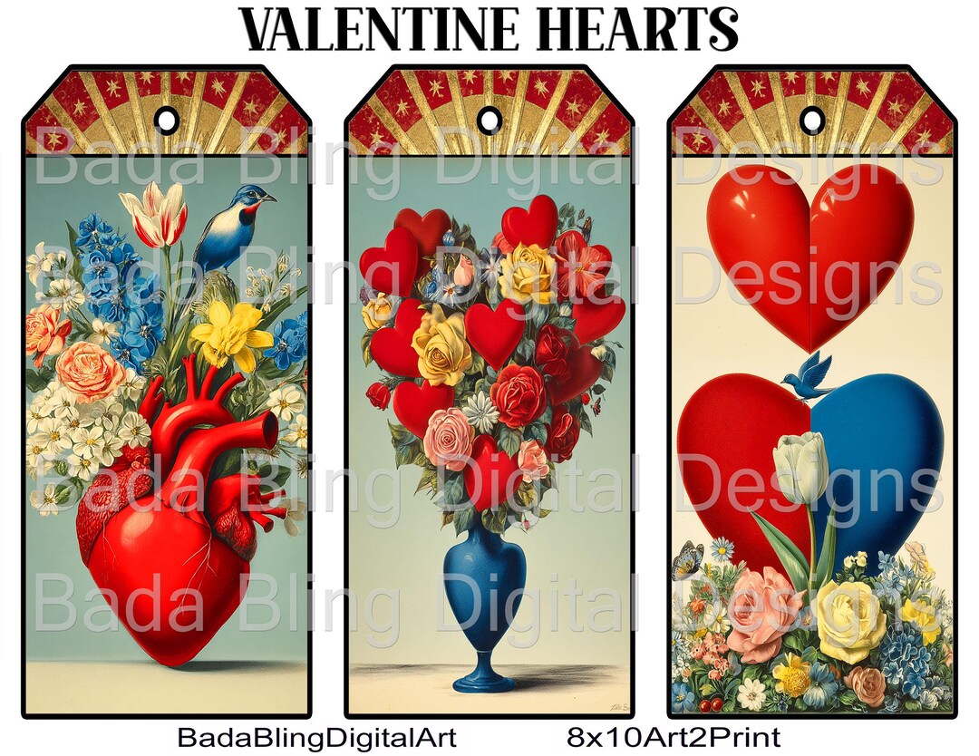 Valentine Hearts XL Gift Tags Original Art Valentine Day Art Tag ...