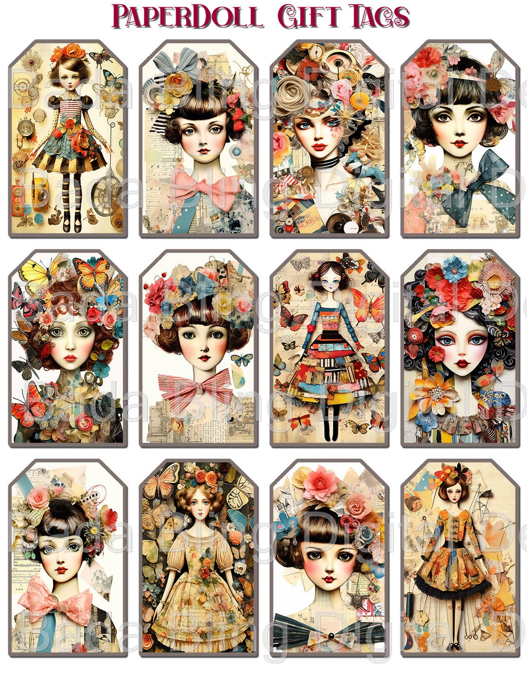 Precious Paper Dolls, Gift Tags, Original Art Tag Collage Sheets ...