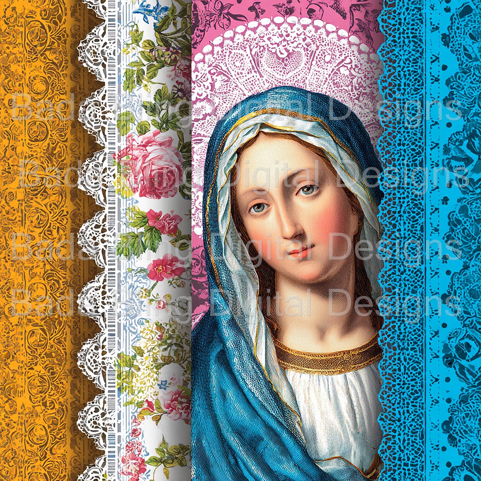 5 12 X 12 Holy Mother Mary Collage Papers Instant Download 5 JPEG Files ...