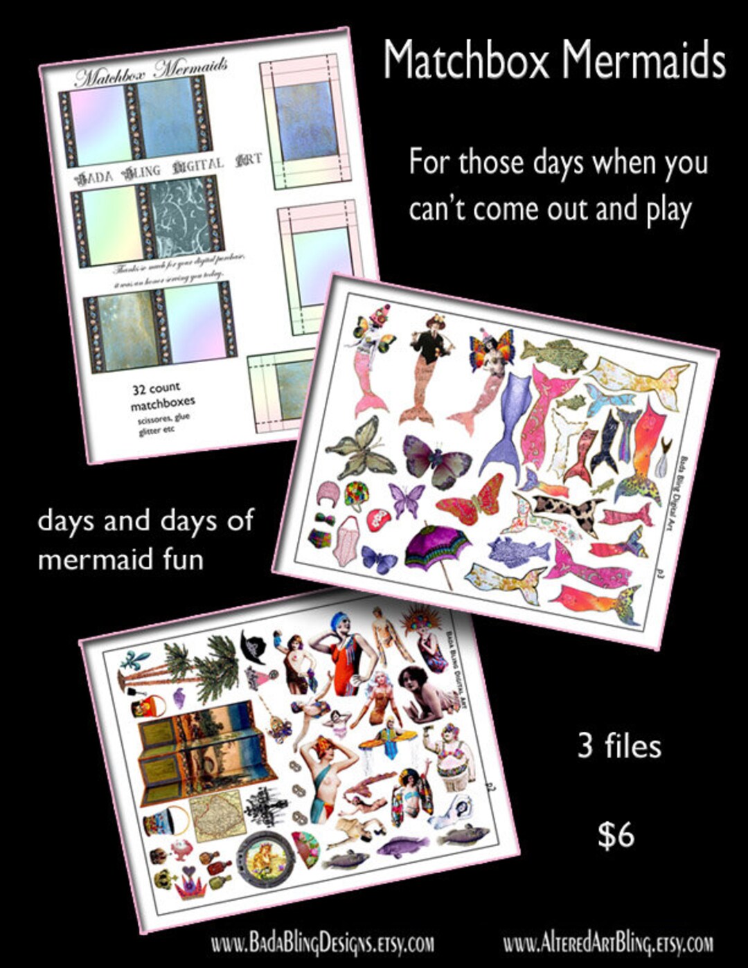 Matchbox Mermaids, Create and Play With Mermaids, 4 Collage Sheets ...