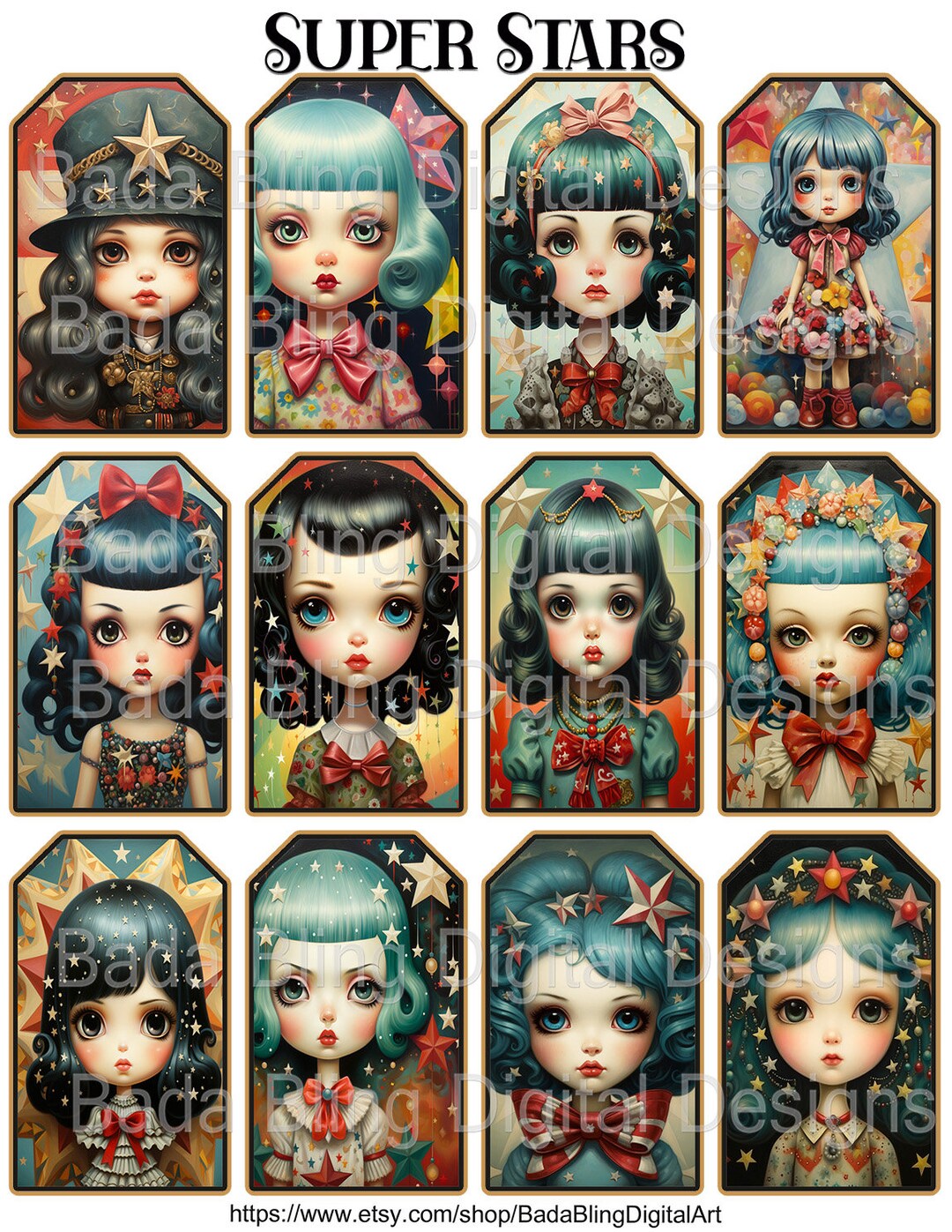 The Super Stars, Gift Tags, Original Art, INSTANT Download, Digital ...