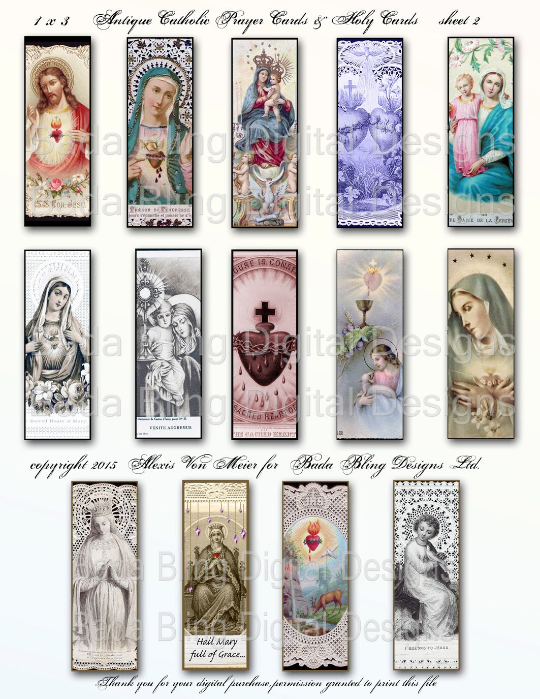 1 X 3, Prayer Cards & Holy Cards, COMBO 2 Collage Sheets, INSTANT ...