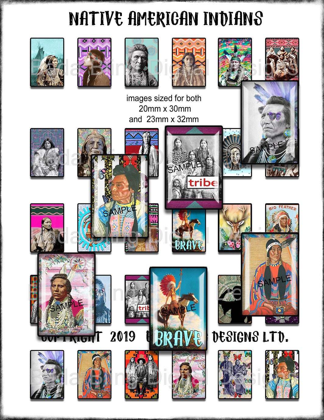 Native American Indians, Printable Gift Tags, Original Art, Digital ...