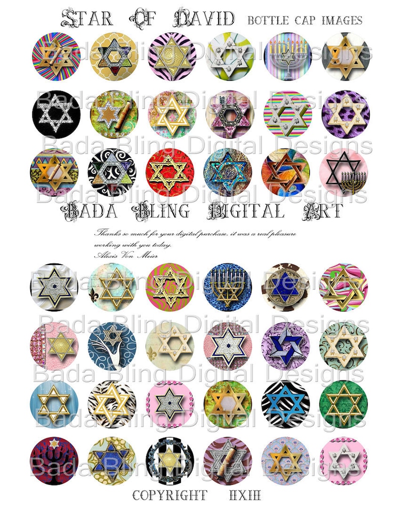 Star of David Digital Collage Sheets 25mm/1 Inch Circular - Etsy