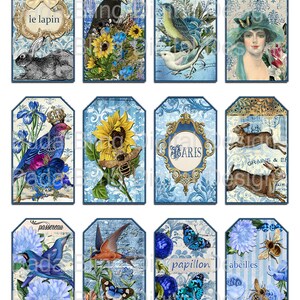 French Blue Printable Gift Tags, Tag Collage Sheets, INSTANT Download ...