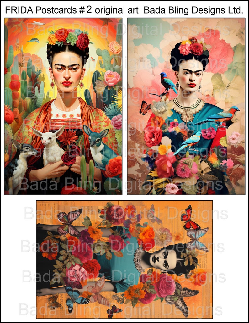 FRIDA Postcards #2 Original Art Printable Postcards Digital Collage ...