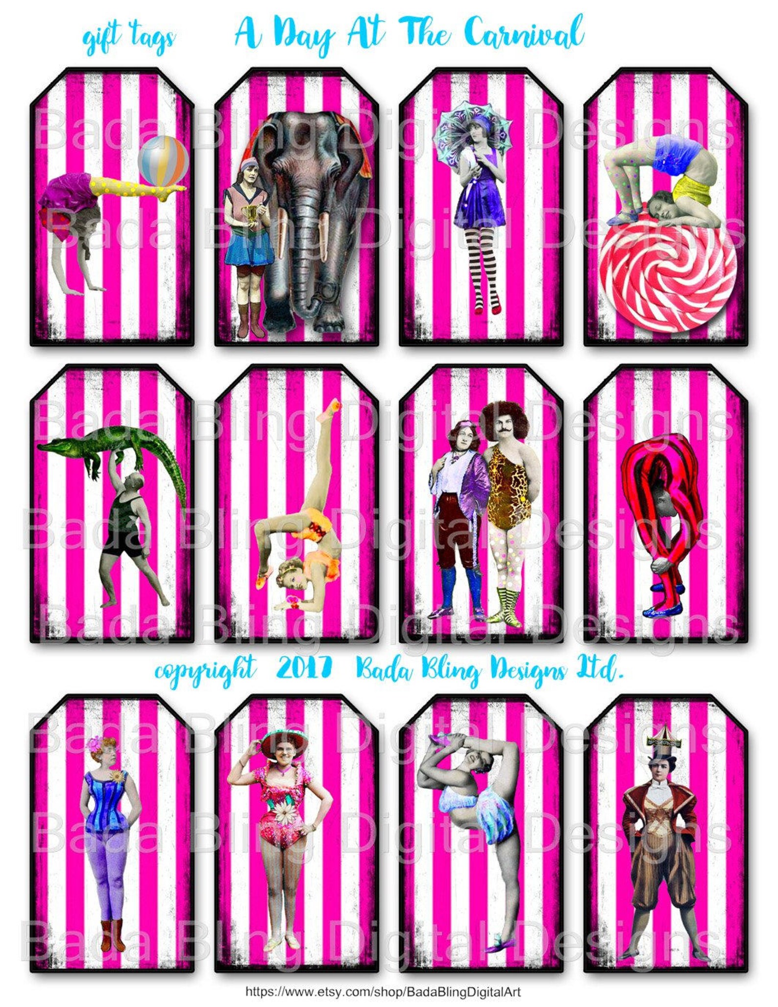 Welcome to the Carnival Gift Tags 2 Printable Collage - Etsy