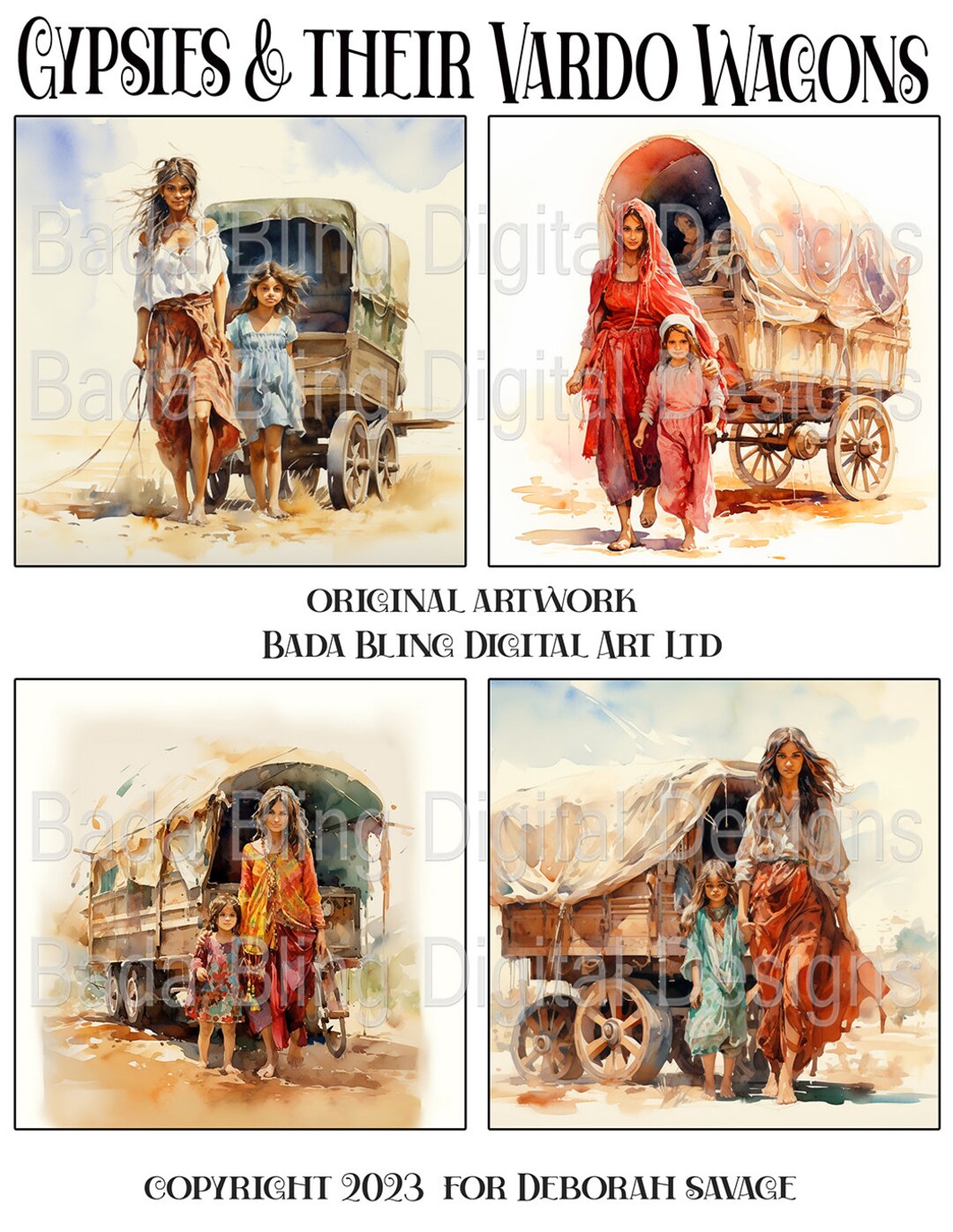 Gypsies & Their Vardo Wagons 1, Original Art INSTANT DOWNLOAD, Boho ...