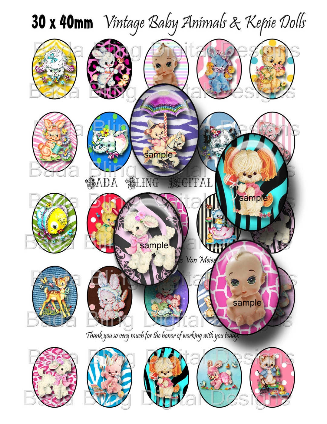 Baby Animals and Kewpie Dolls, Digital Collage Sheets for Pendants,30mm ...