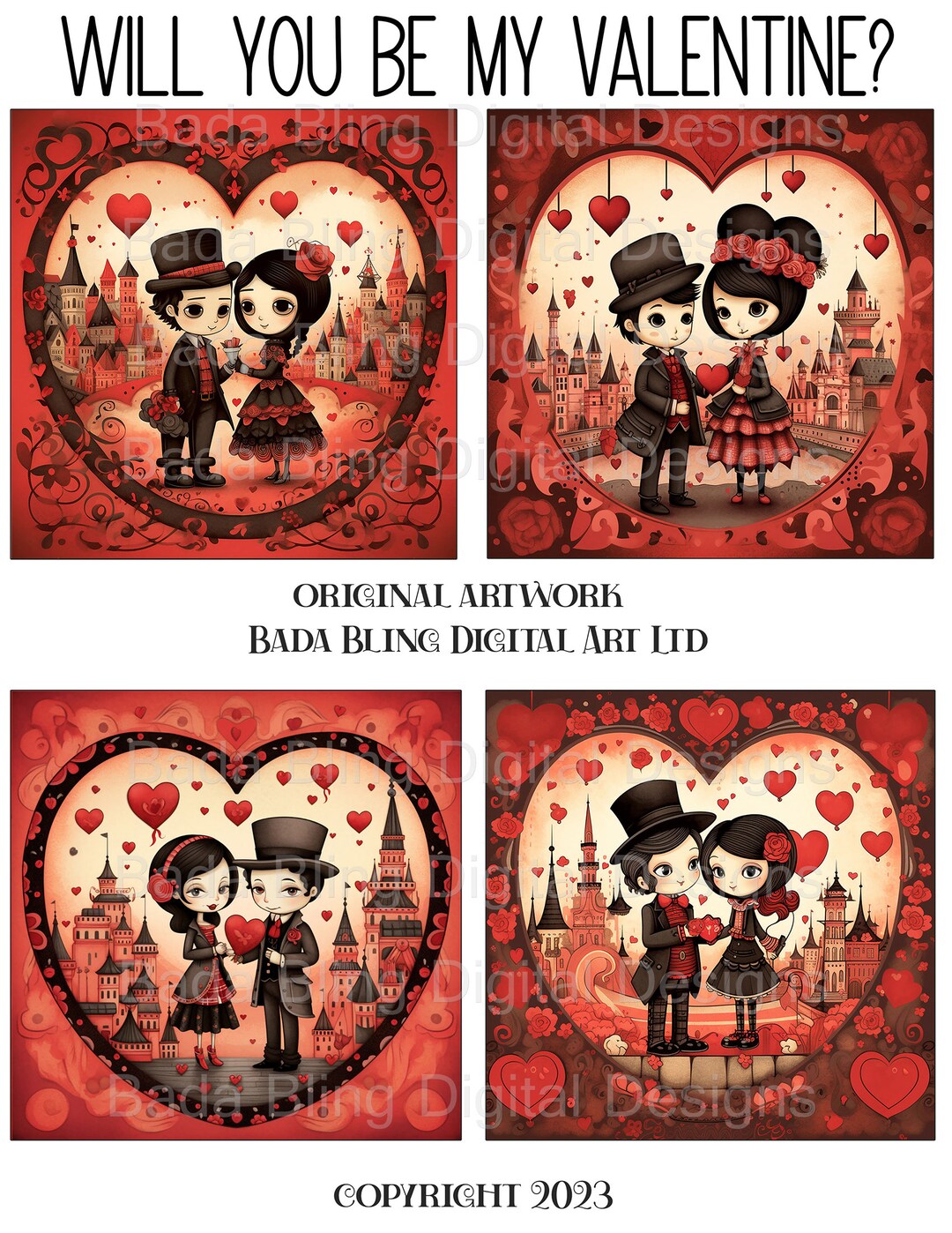 Valentine Cuties Sheet #1 Original Art INSTANT DOWNLOAD, Valentine ...