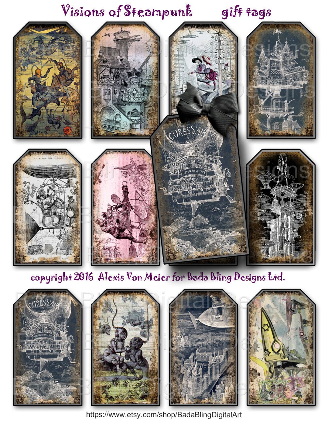 Visions of Steampunk, Gift Tags, Printable Gift Tags, INSTANT Digital ...