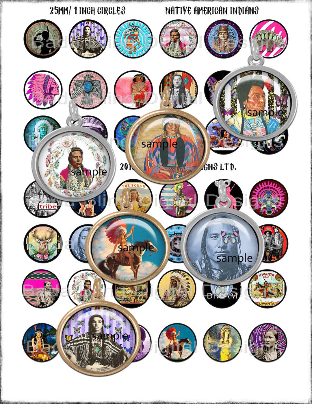 Native American Indians, 25mm/1 Inch Circle Images, Original Art ...