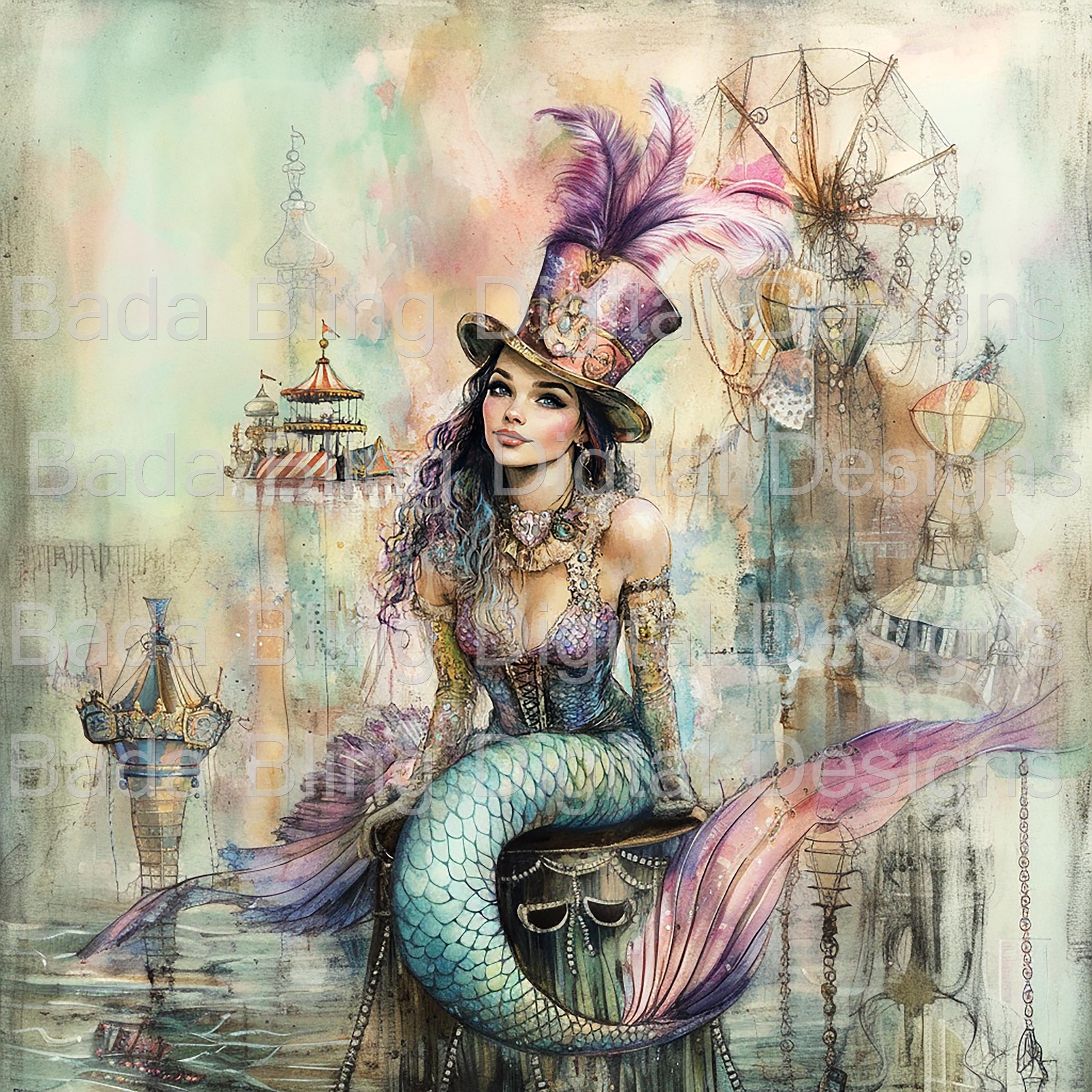 Carnival Mermaid 12 X 12 and 8 X 8 Mermaid Collage Sheets Mermaid ...